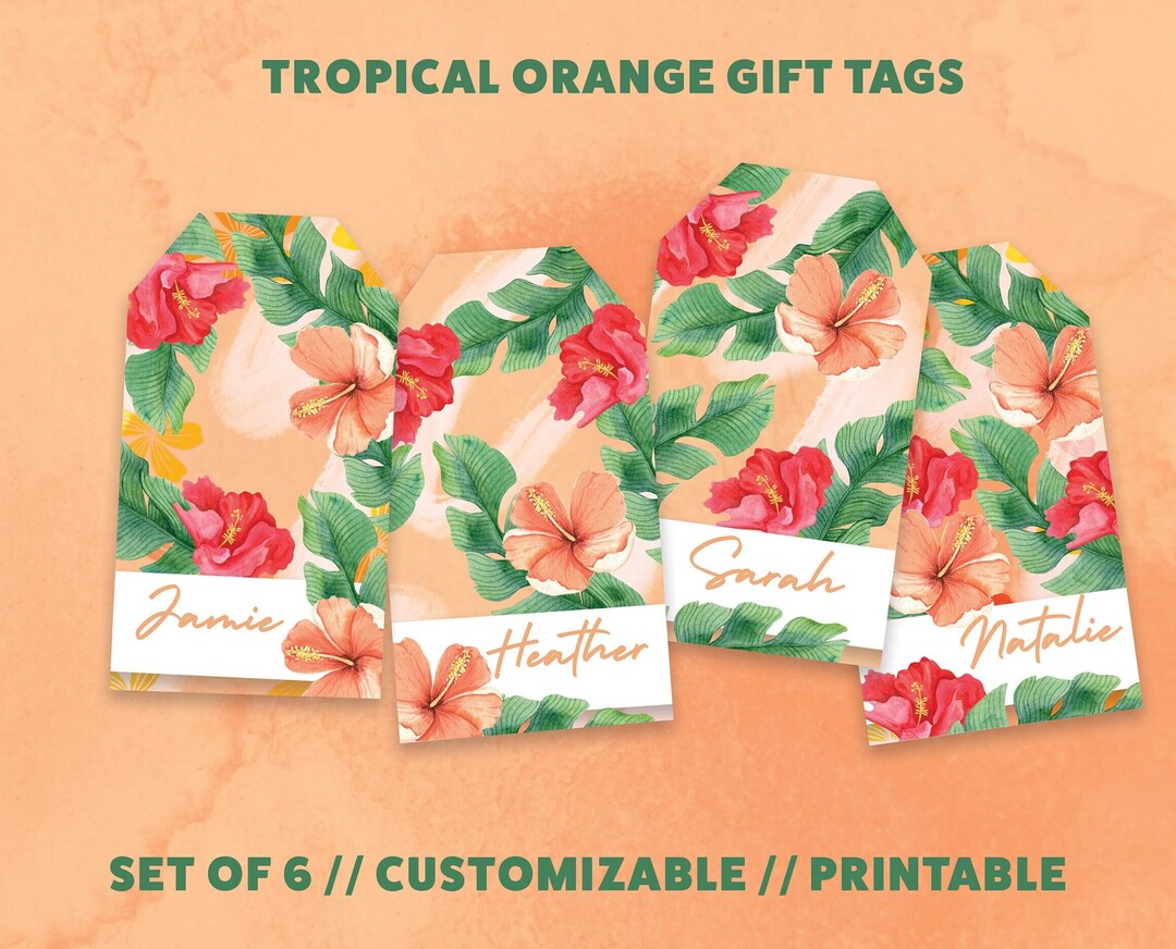 Tropical Orange Gift Name Tags Customizable Birthday Baby Bridal ...