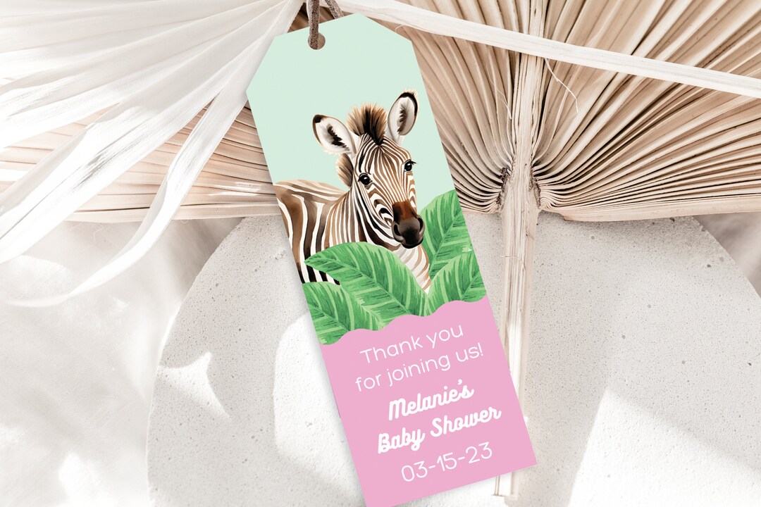 Printable Zebra Baby Shower Bookmarks Template // Pink Tropical Zebra ...