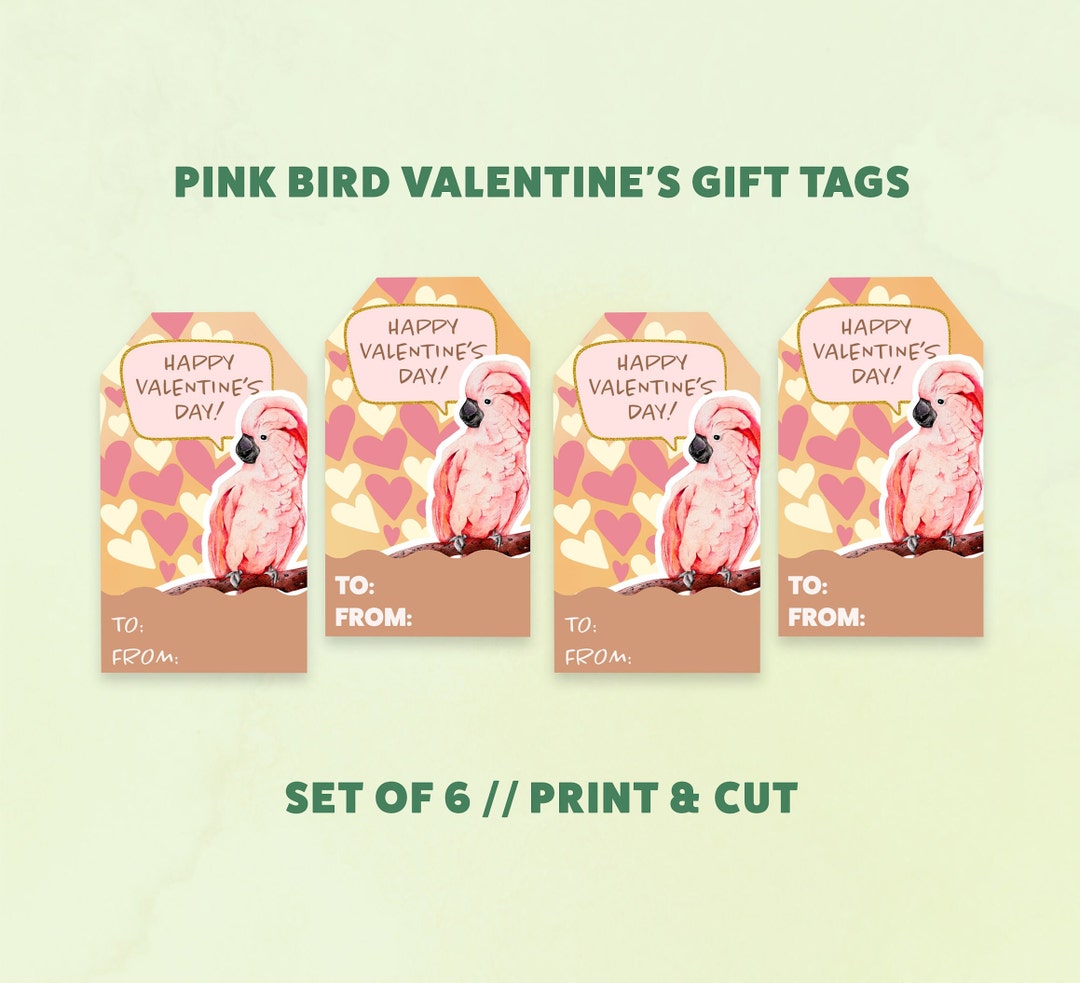Printable Valentine's Gift Tags // Pink Bird // Party Digital Download ...