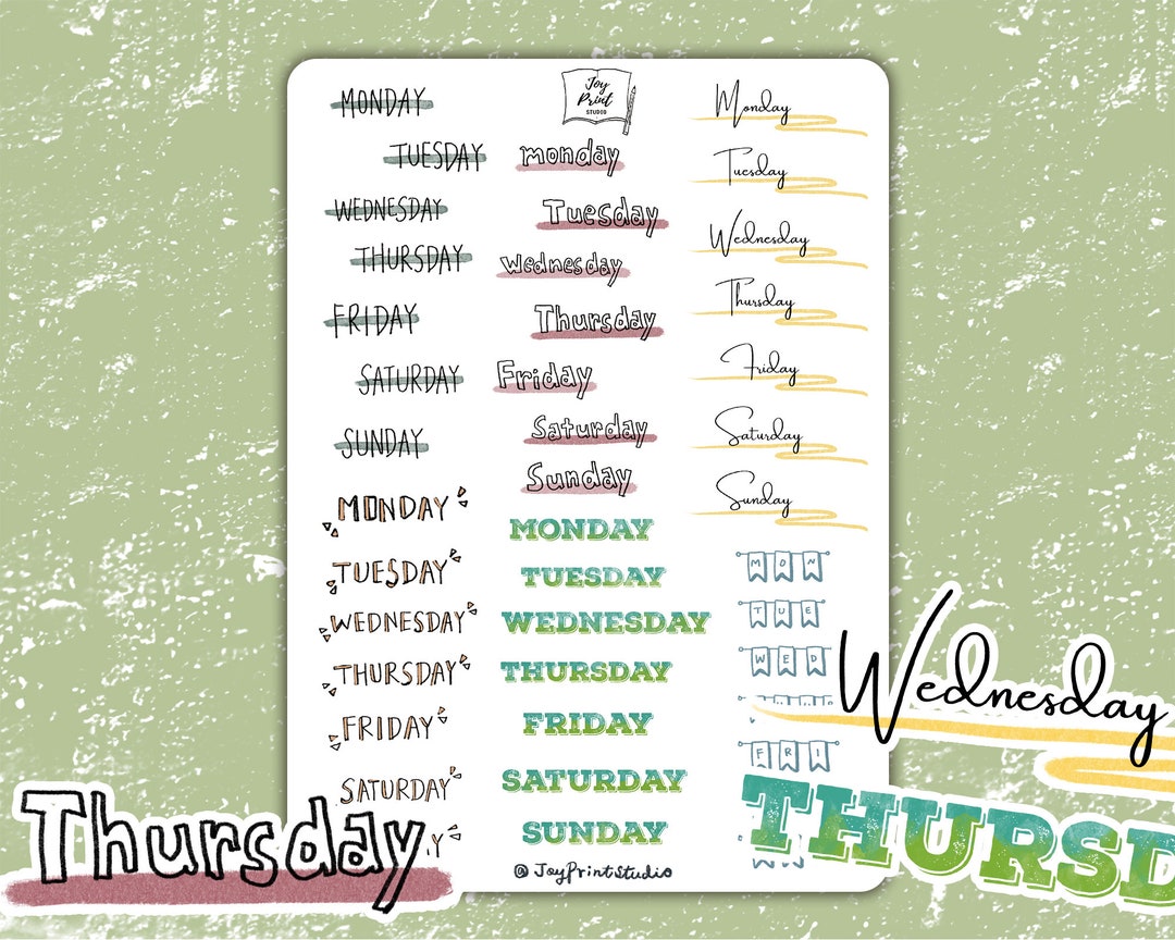 Sticker Sheet Week Script Planner Journal Sticker Days of the - Etsy UK