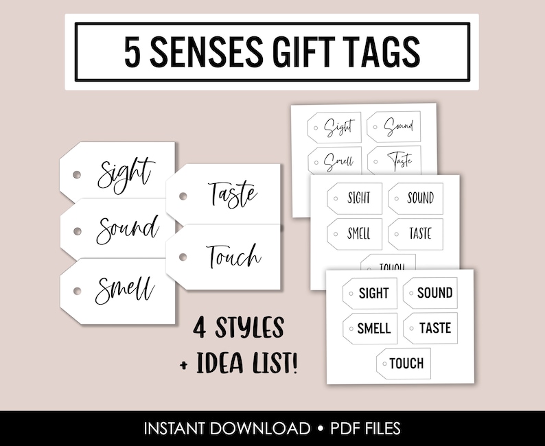 5 Senses Gift Tags: Printable Idea List (PDF Files) - Etsy