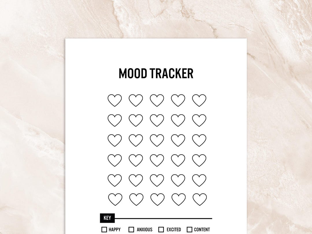 Heart Mood Tracker Worksheet: 30-day Mood Diary (printable PDF) - Etsy