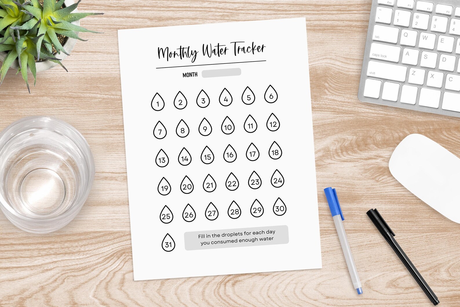 Monthly Water Tracker, Water Intake Log, Lifestyle Worksheet, PDF ...