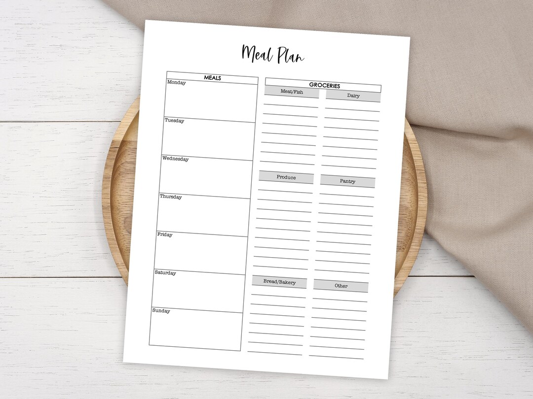 Weekly Meal Planner Printable - Grocery List PDF, Meal Prep Plan ...