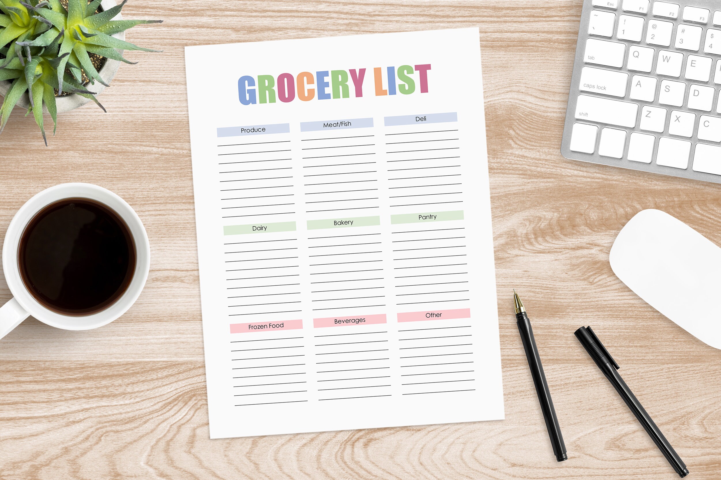 Grocery List Printable Colorful Shopping List, Food Planning List ...