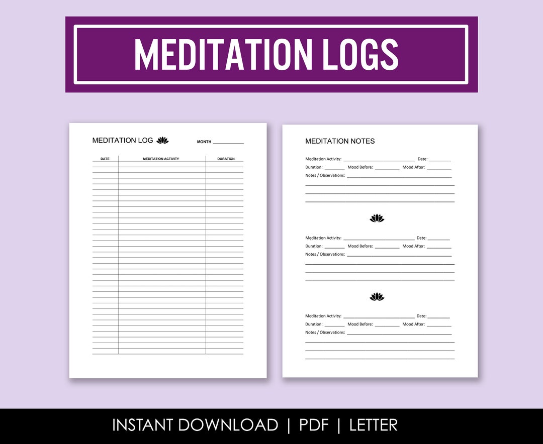 Meditation Worksheets Meditation Log 2 Page PDF Files Print at Home - Etsy