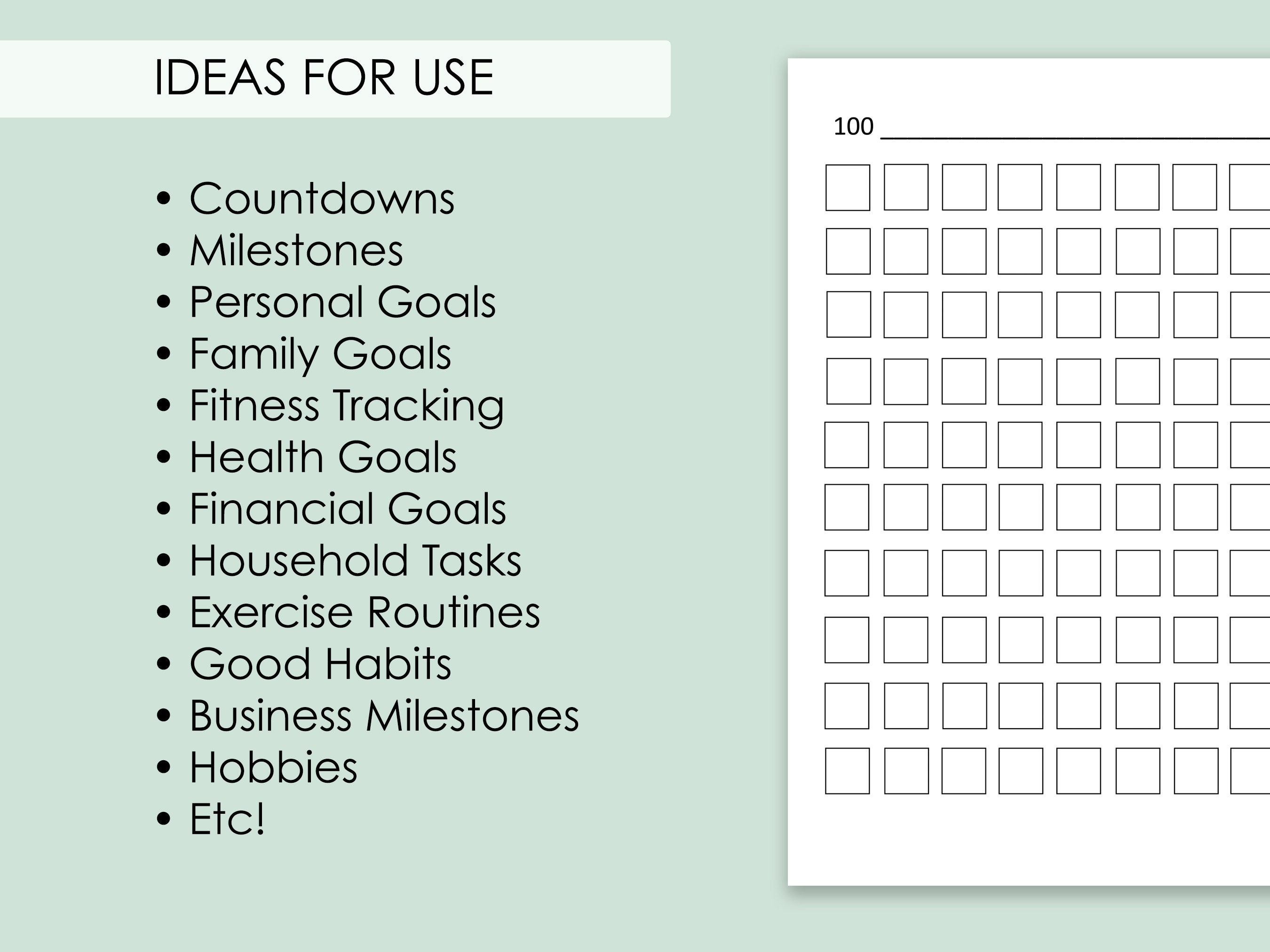 100 Boxes Worksheet, Goals, Multi-use Worksheet, Goal Worksheet ...