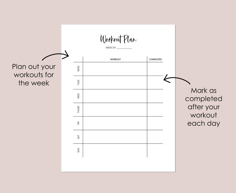 Printable Weekly Workout Plan: Fitness Tracker (digital Download) - Etsy