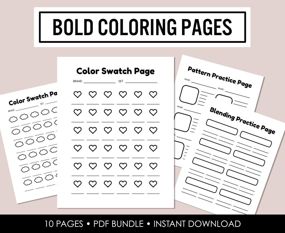 Bold Coloring Pages, PDF Bundle, Color Swatch Charts, Texture Pages ...