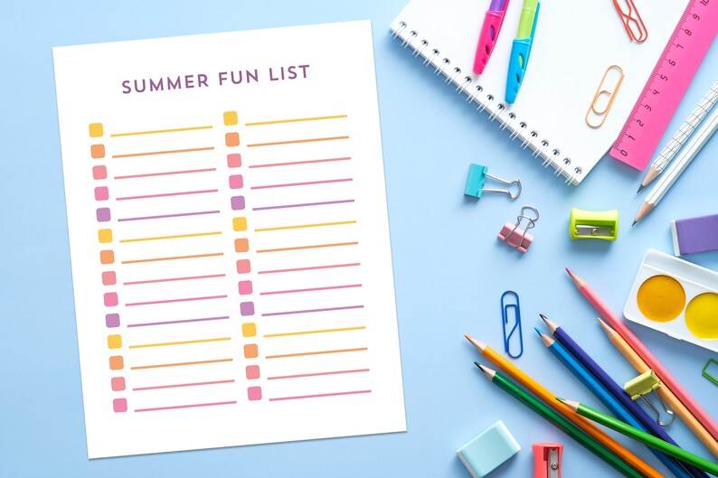 Printable Summer Checklist – Colorful & Fun Blank To-do List | Instant ...