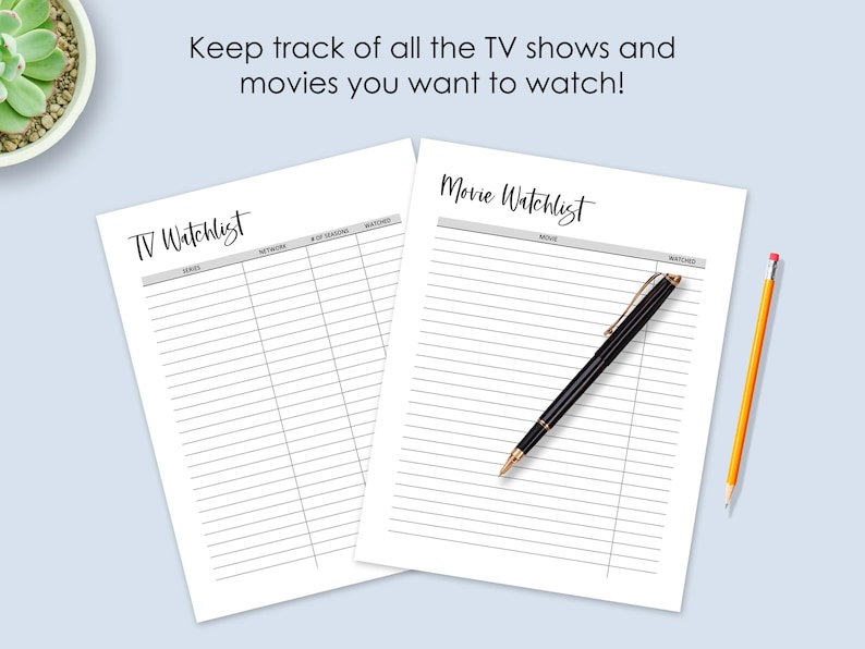 TV & Movie Watchlist Sheets, Printable Movie Tracker, TV Tracker, Movie ...