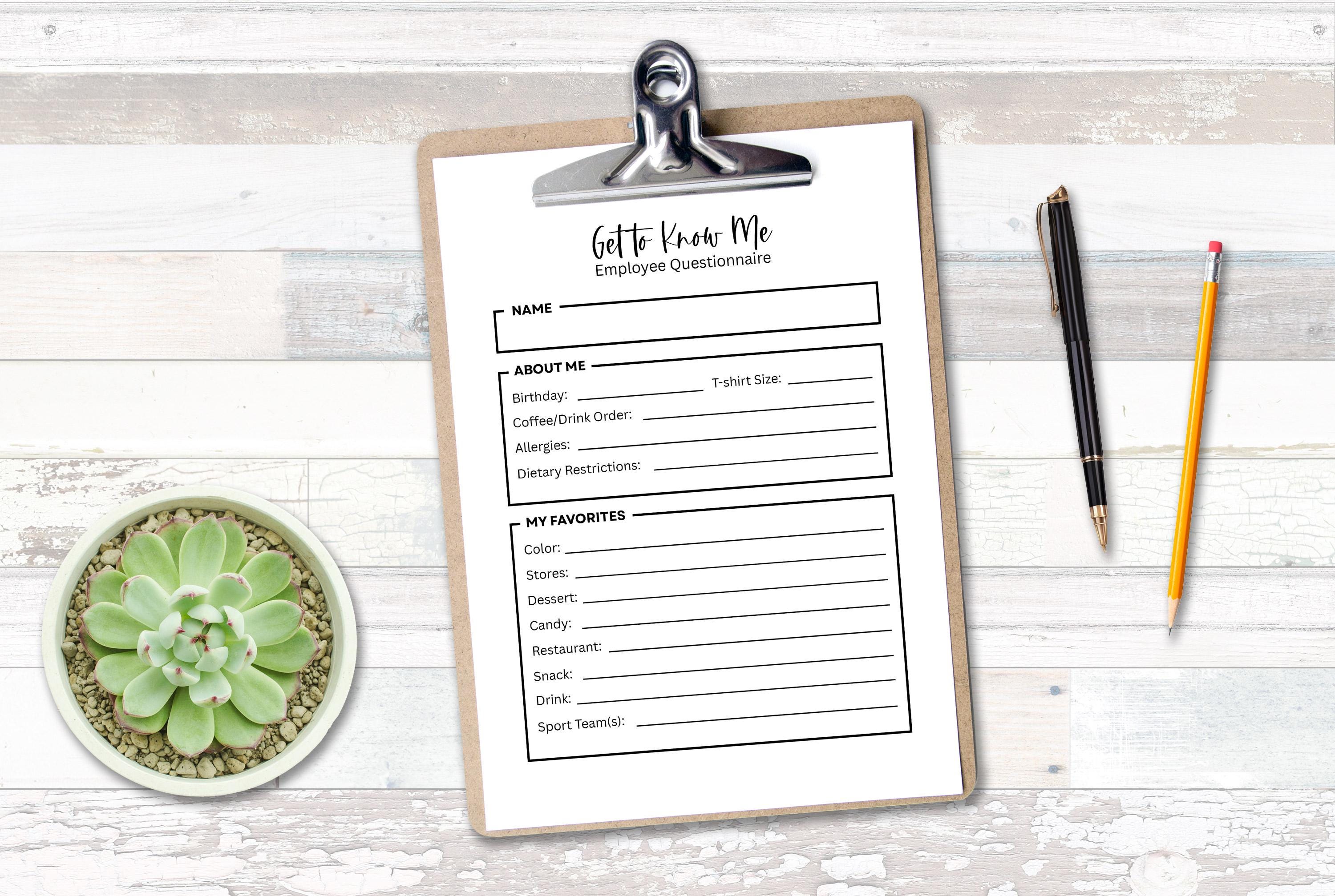 Employee Questionnaire: Team Building Survey, Staff Worksheet (fillable ...