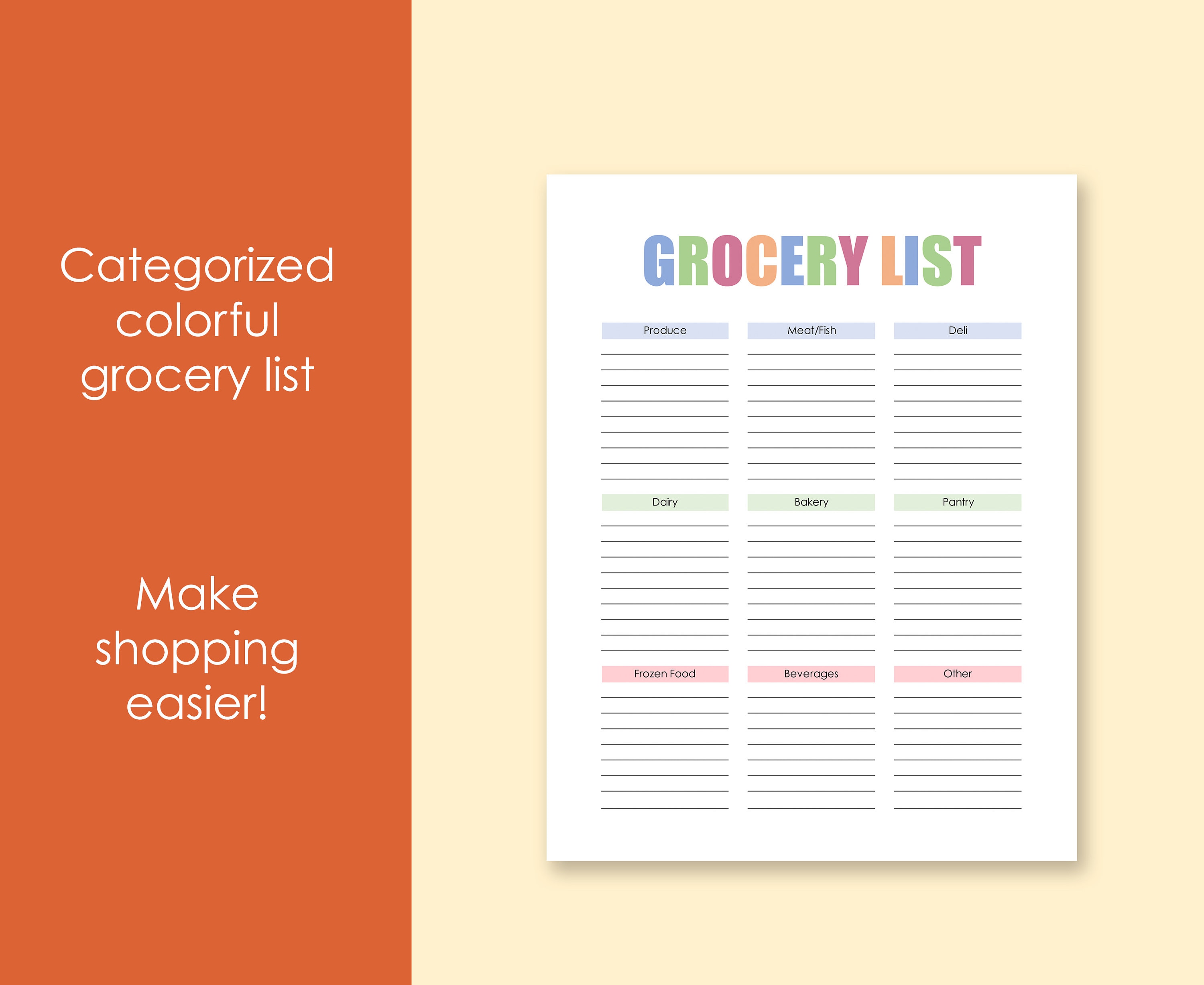 Grocery List Printable Colorful Shopping List, Food Planning List ...