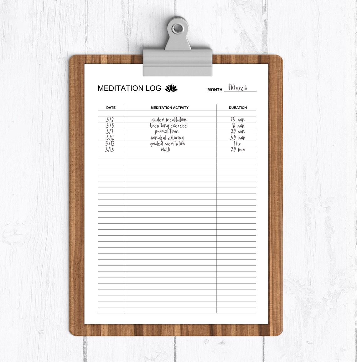 Meditation Worksheets Meditation Log 2 Page PDF Files Print at Home - Etsy