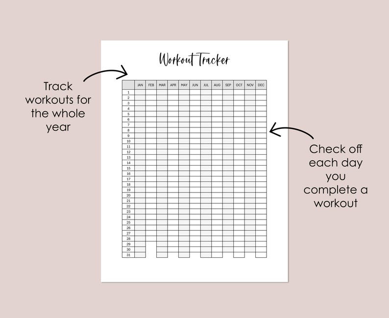 Printable Workout Tracker: Yearly Fitness Log (digital Download) - Etsy