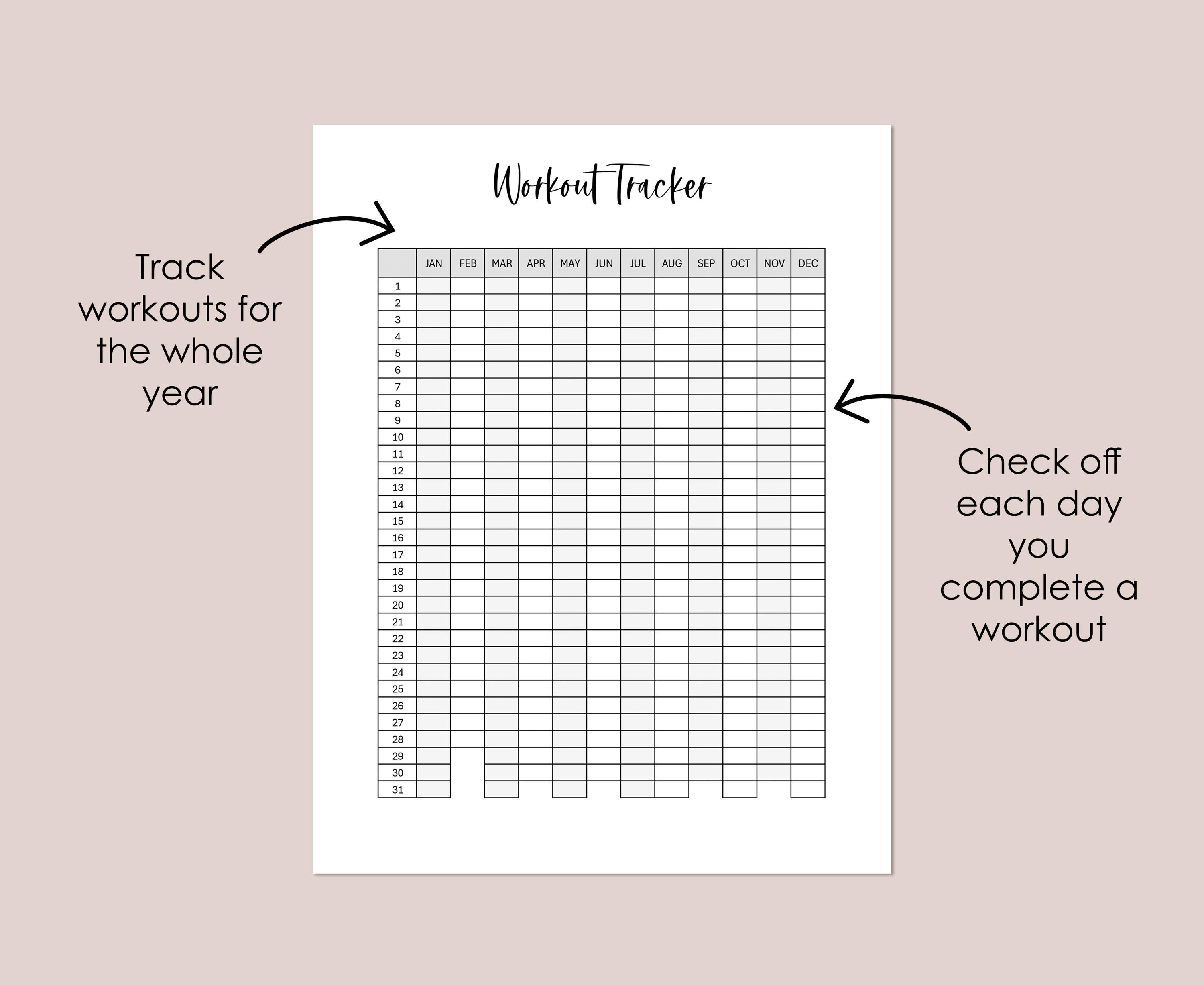 Printable Workout Tracker: Yearly Fitness Log (digital Download) - Etsy