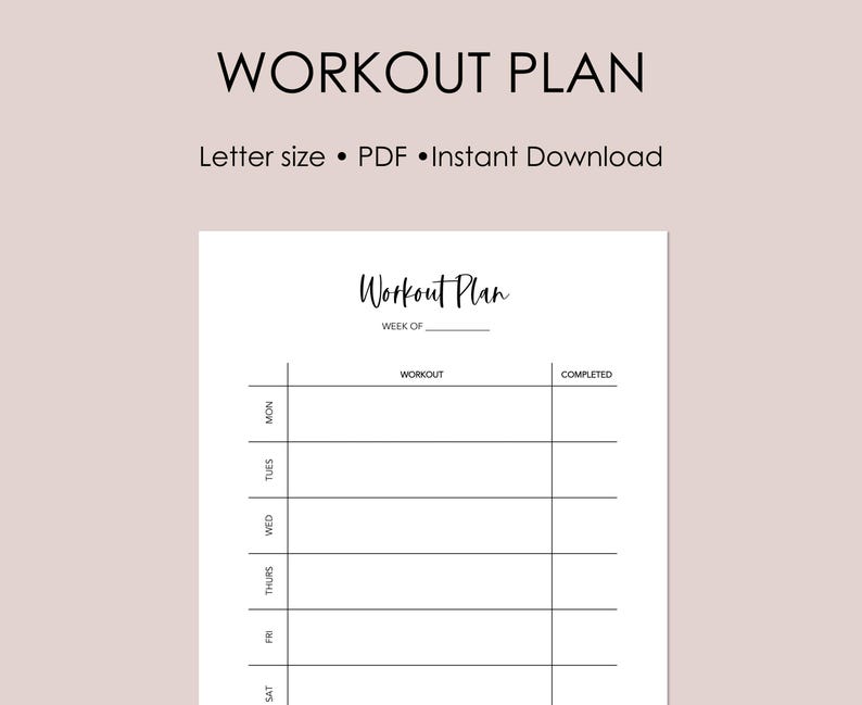 Printable Weekly Workout Plan: Fitness Tracker (digital Download) - Etsy