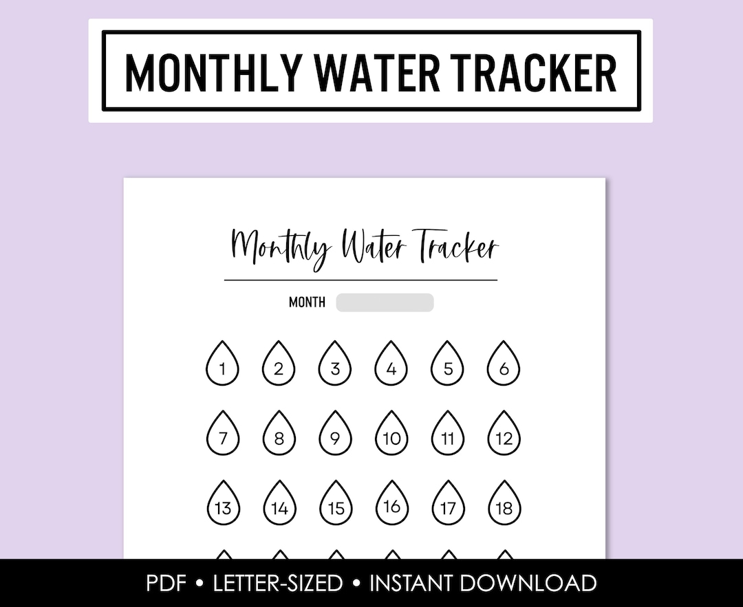 Monthly Water Tracker, Water Intake Log, Lifestyle Worksheet, PDF ...