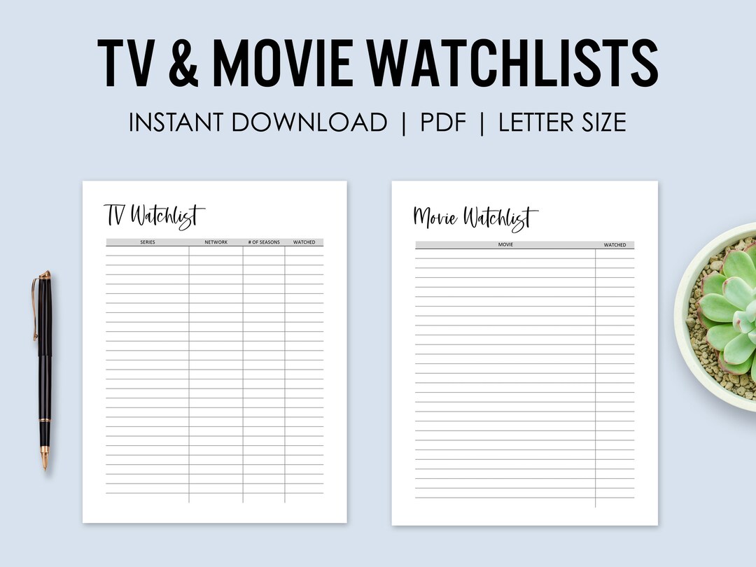 TV & Movie Watchlist Sheets Printable Movie Tracker TV - Etsy