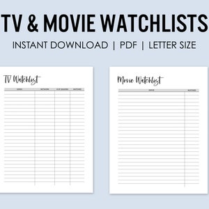 TV & Movie Watchlist Sheets Printable Movie Tracker TV - Etsy