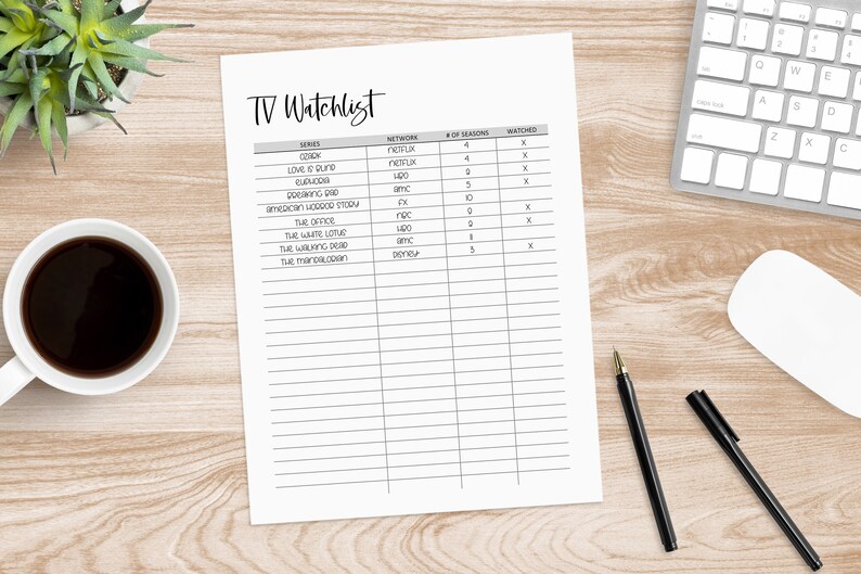 TV & Movie Watchlist Sheets, Printable Movie Tracker, TV Tracker, Movie ...