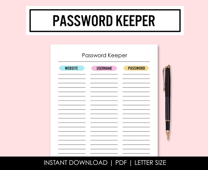 Printable Password Tracker Sheet: Website Account Log (PDF) - Etsy