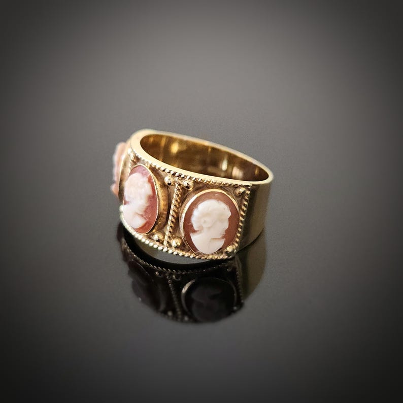 Vintage Triple Cameo Ring Elegant Neoclassical Revival in 18K Gold - Etsy