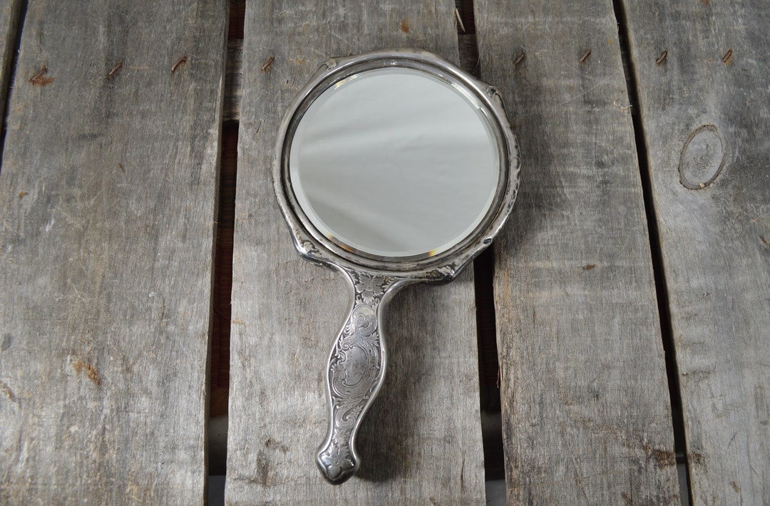 Antique Hand Mirror, Art Neveau, Engraved Sterling by Webster, - Etsy