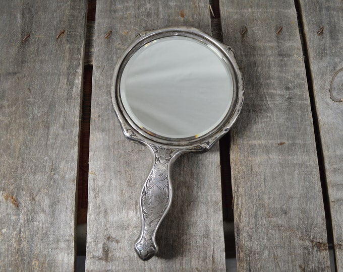 Antique Hand Mirror, Art Neveau, Engraved Sterling by Webster, - Etsy