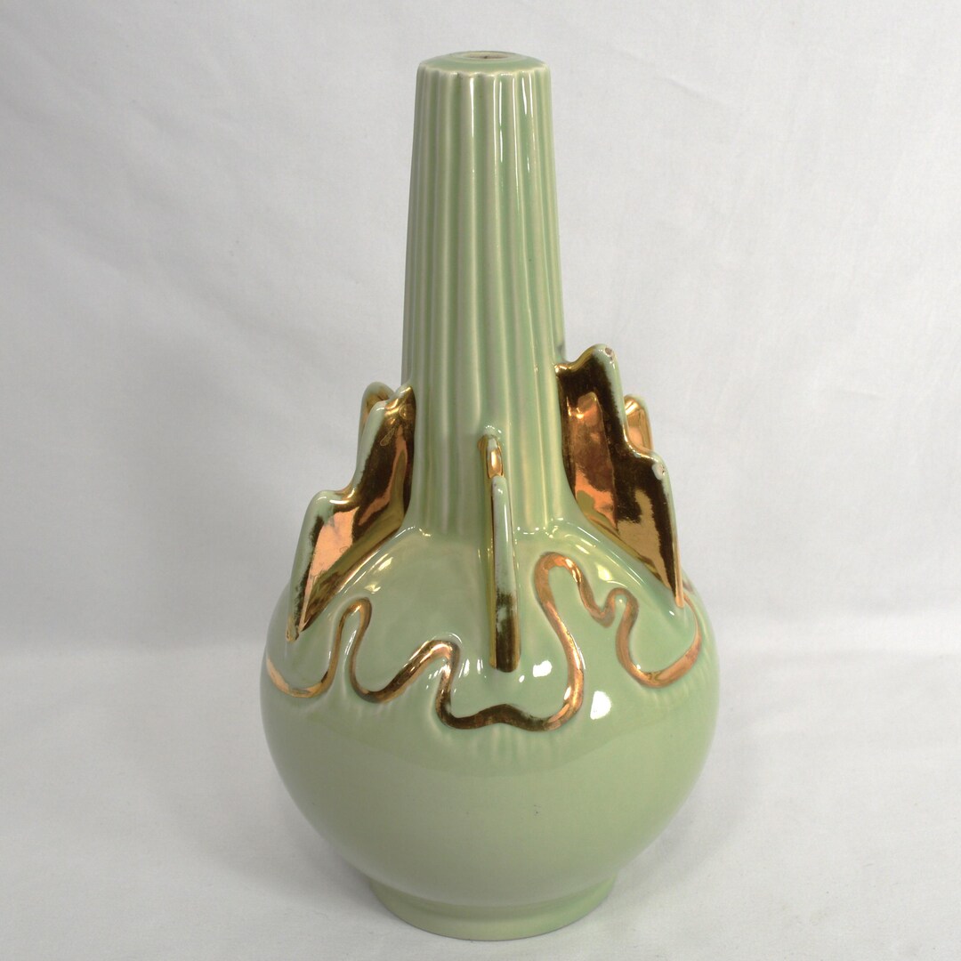 Vintage C. Miller Lamp Body: 1955 Atomic Era Mint Green & Gold Ceramic ...