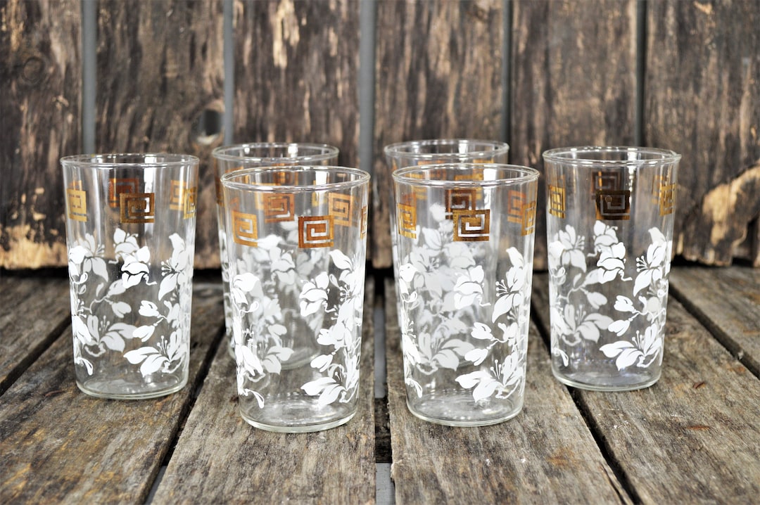 Vintage Drinking Glasses, White Floral and Gold Design - Etsy