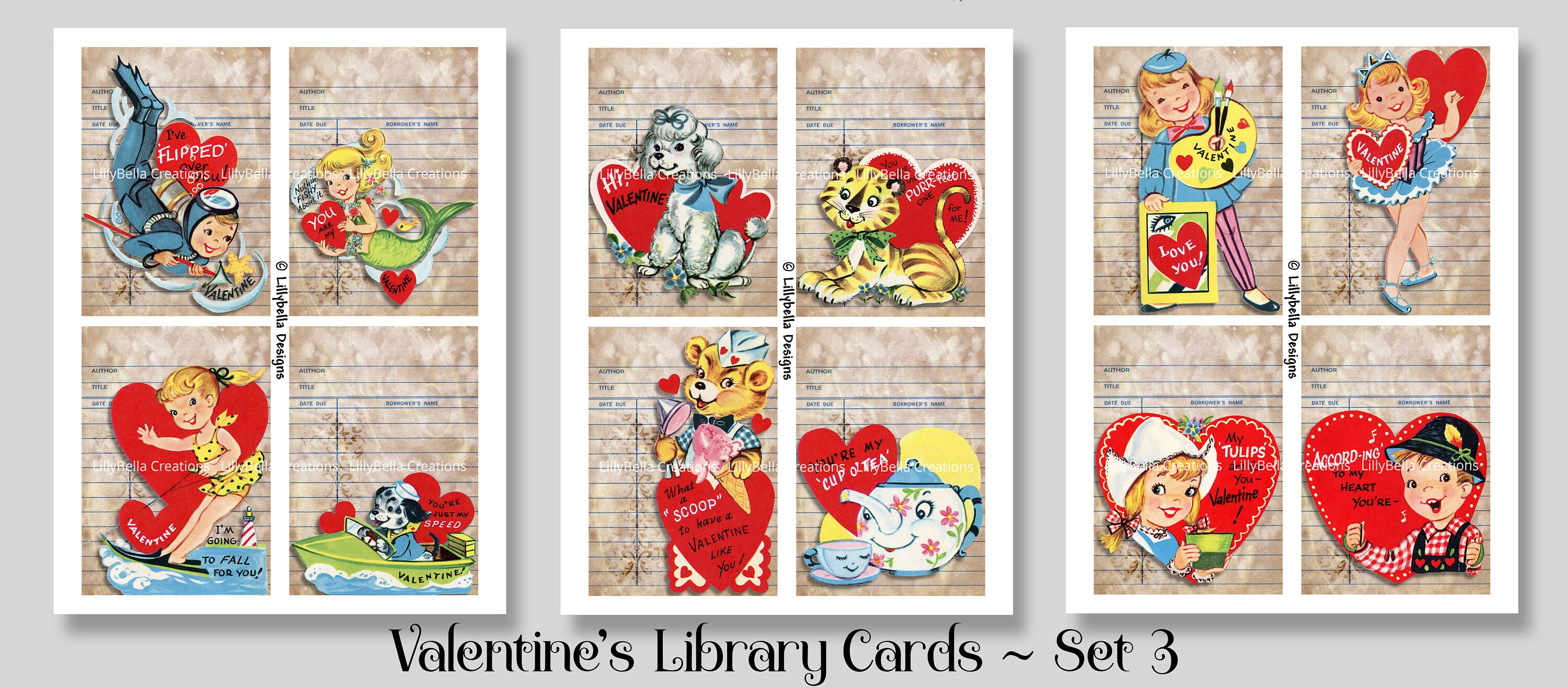 36 Watercolor Mixed Media Valentine Library Cards 3.5 - Etsy
