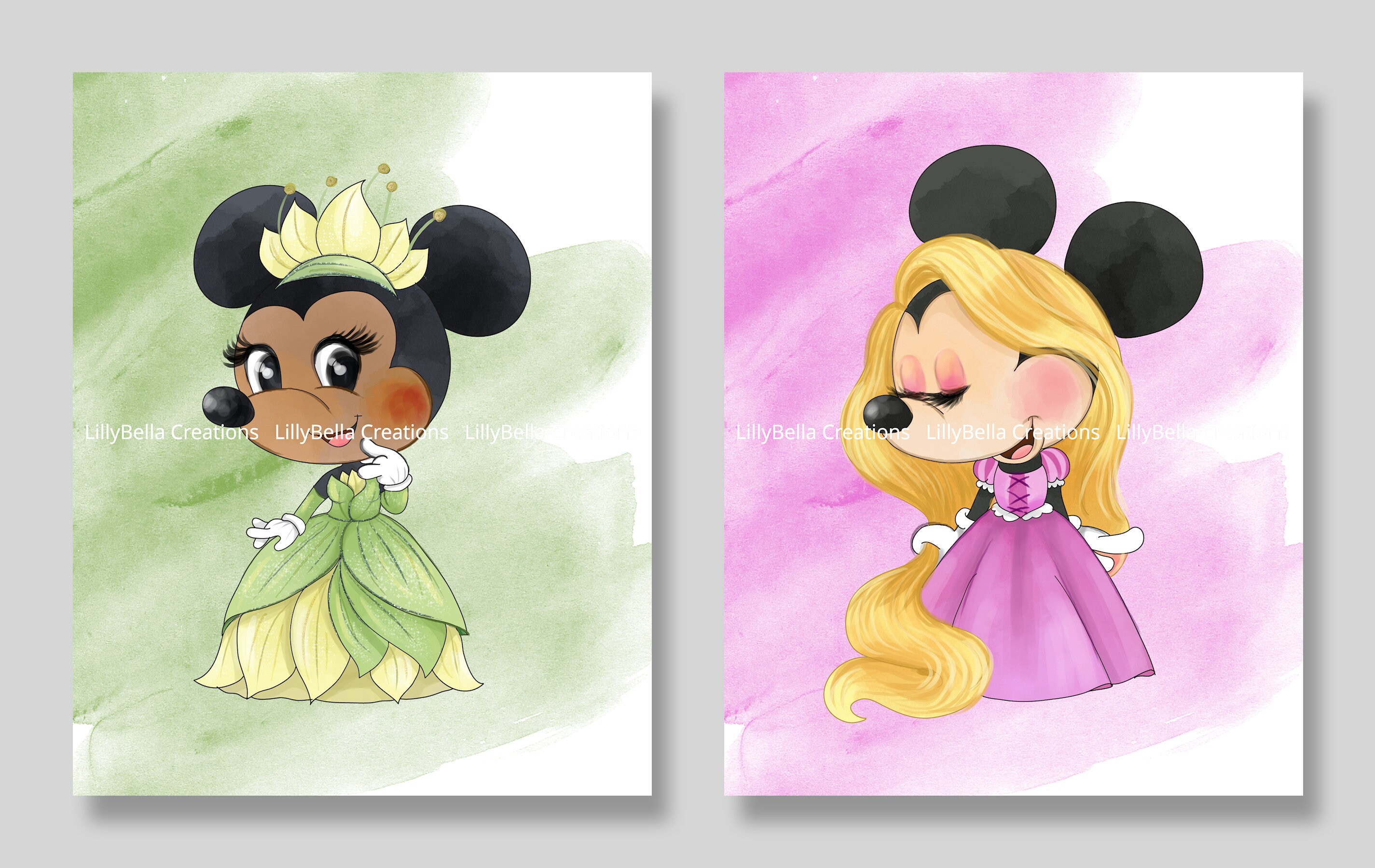 12 Princess Minnie Mouse Watercolor Digital Art Prints 8 X 10 Snow ...