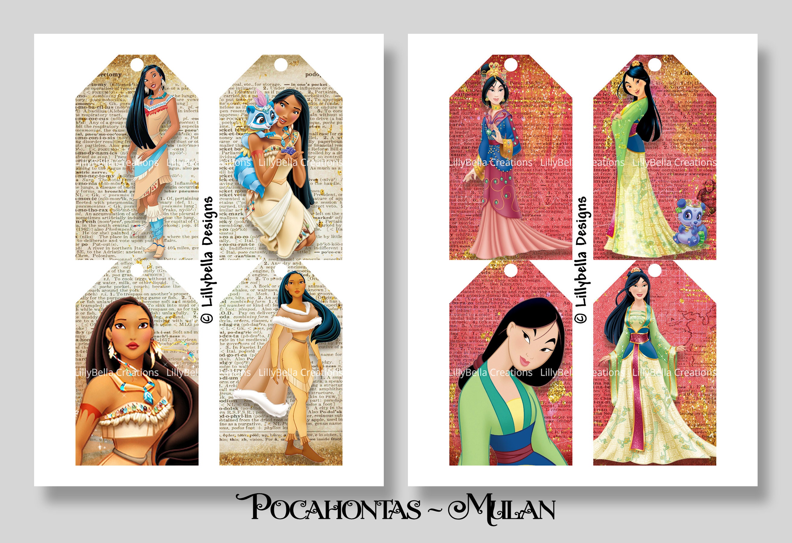 Princesses 12 Digital Art Tags Snow White, Cinderella, Aurora, Ariel ...