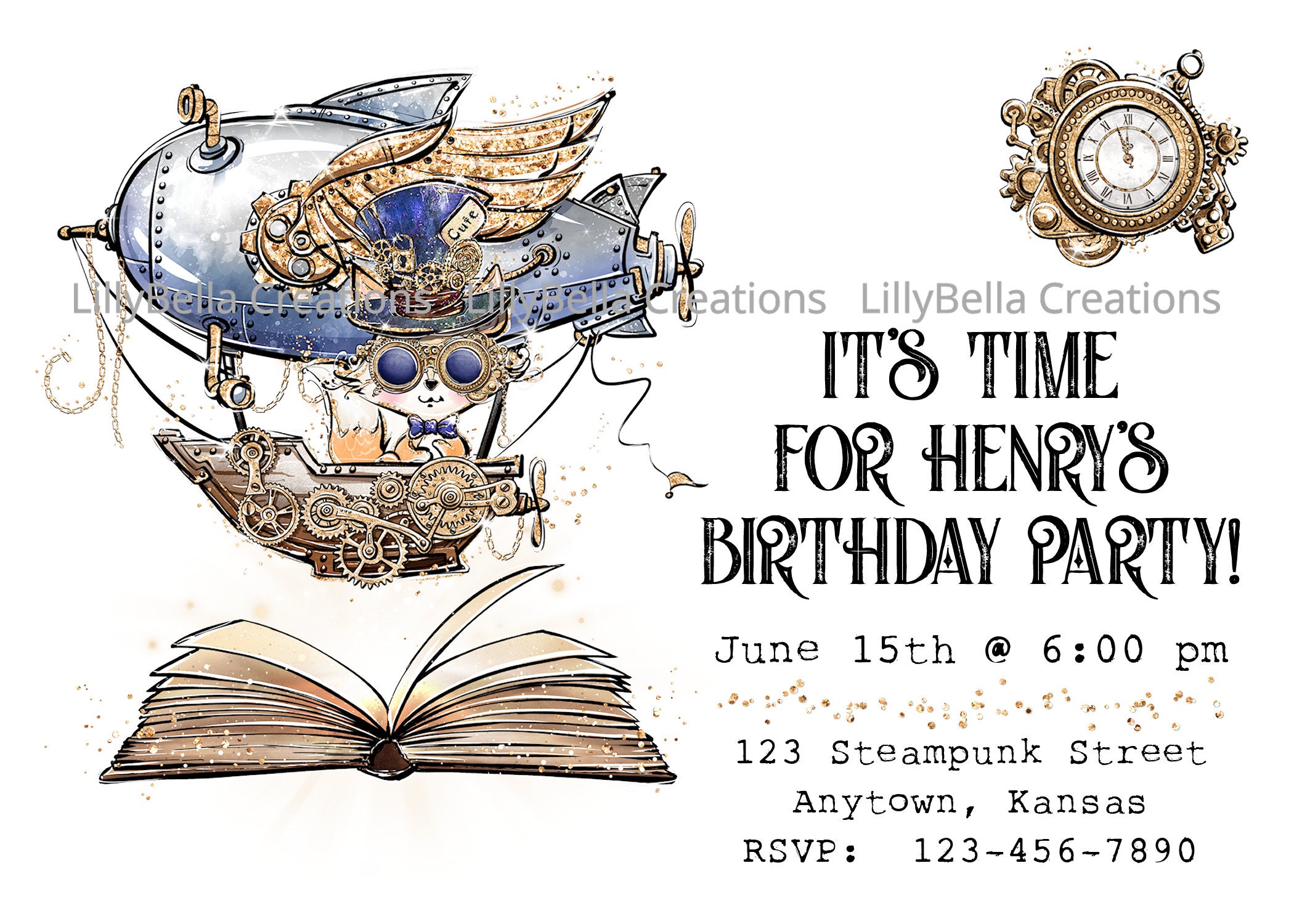 Steampunk Child's Birthday Party Invitación digital - Etsy España