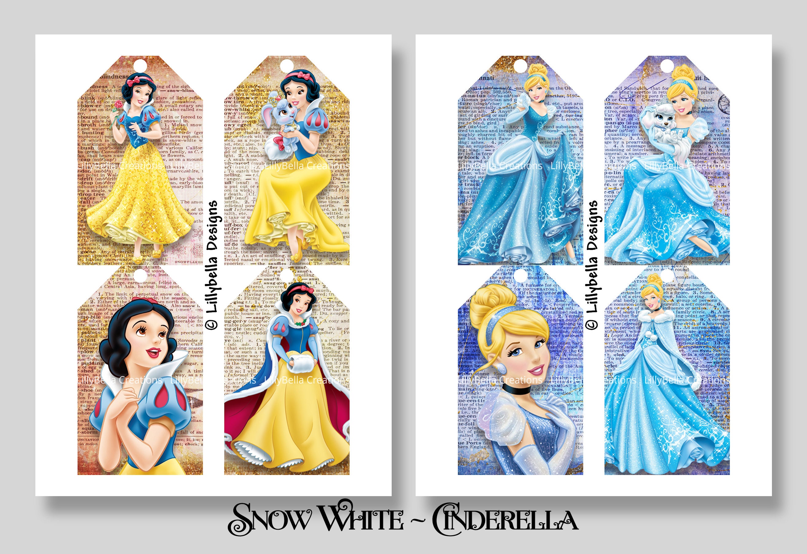Princesses 12 Digital Art Tags Snow White, Cinderella, Aurora, Ariel ...