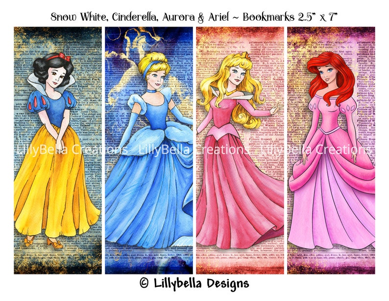 Disney Princesses 32 Digital Art Bookmarks 2.5 X 7 Snow White ...