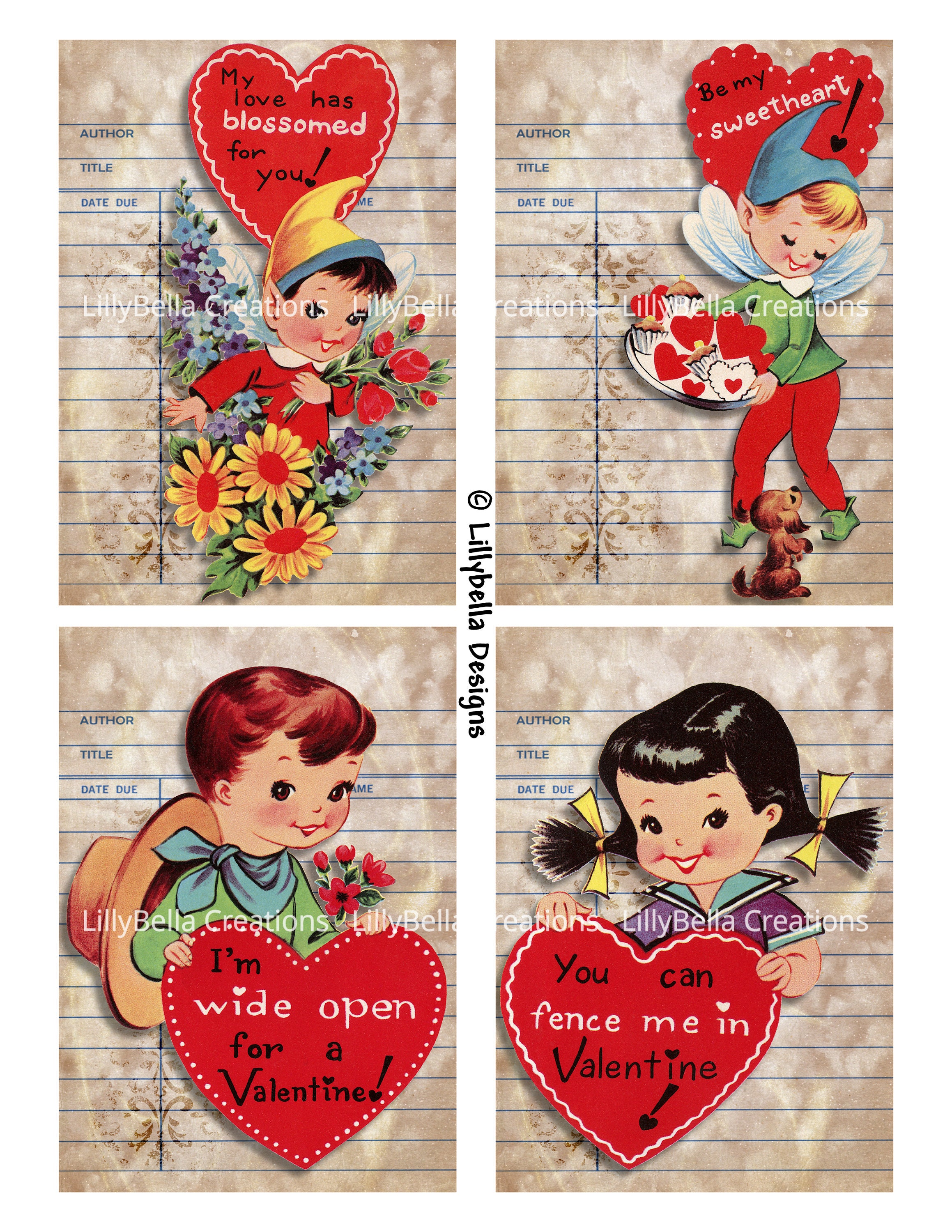 36 Watercolor Mixed Media Valentine Library Cards 3.5 X 5 12 a Set ...