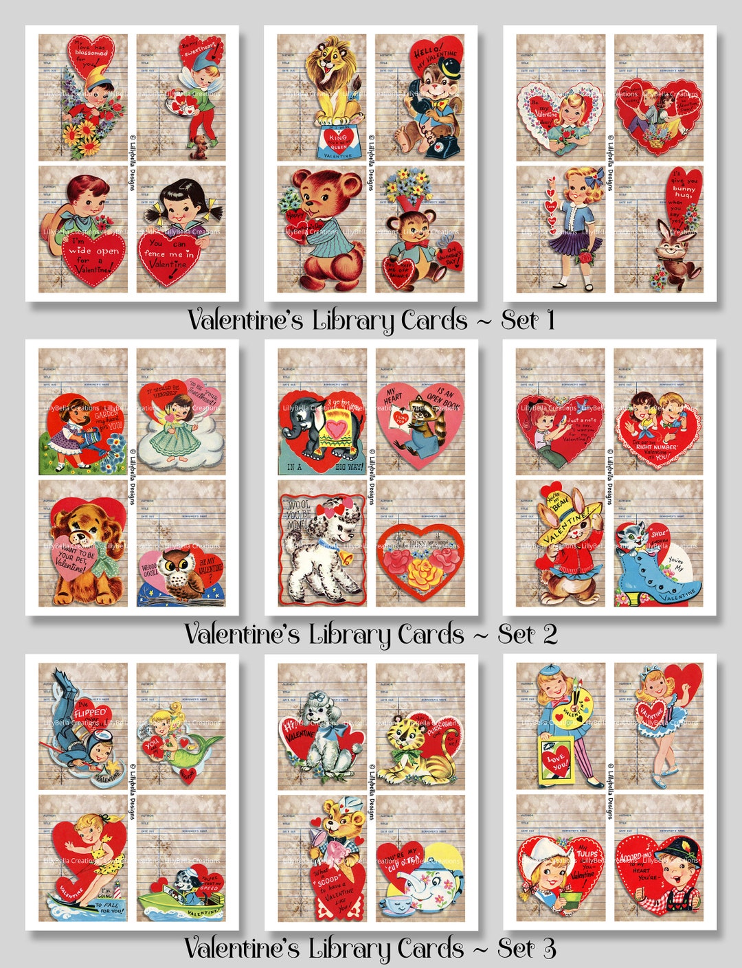 36 Watercolor Mixed Media Valentine Library Cards - 3.5" X 5" ~ 12 a ...