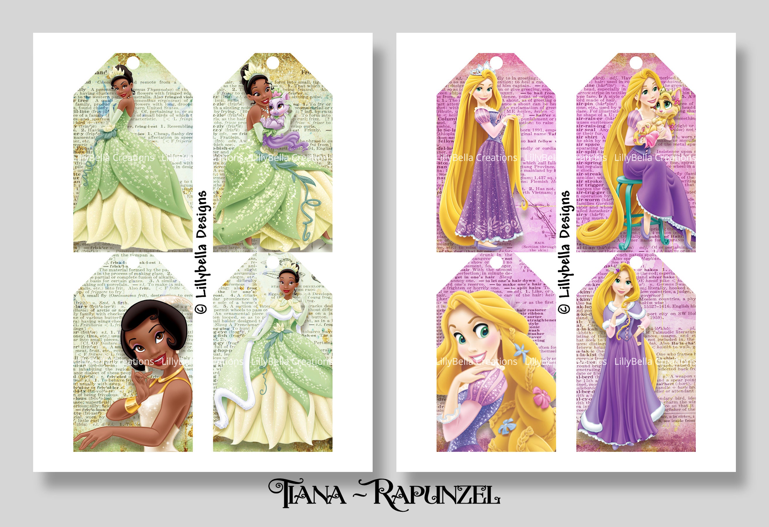 Princesses 12 Digital Art Tags Snow White, Cinderella, Aurora, Ariel ...