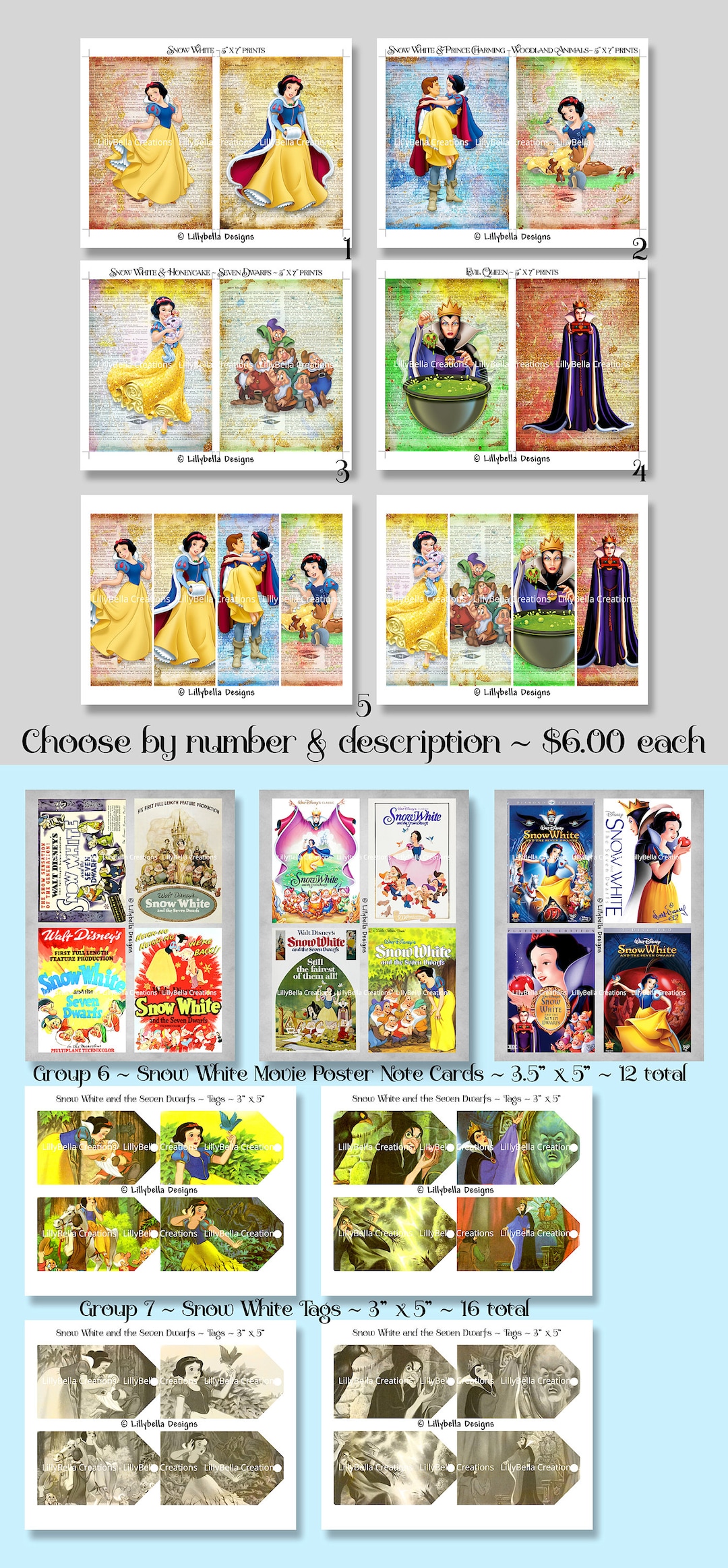 Snow White & Seven Dwarfs Mixed Media Digital Art Prints Prince ...