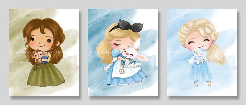 20 Princess Watercolor Art Digital Prints 8" X 10" Snow White ...