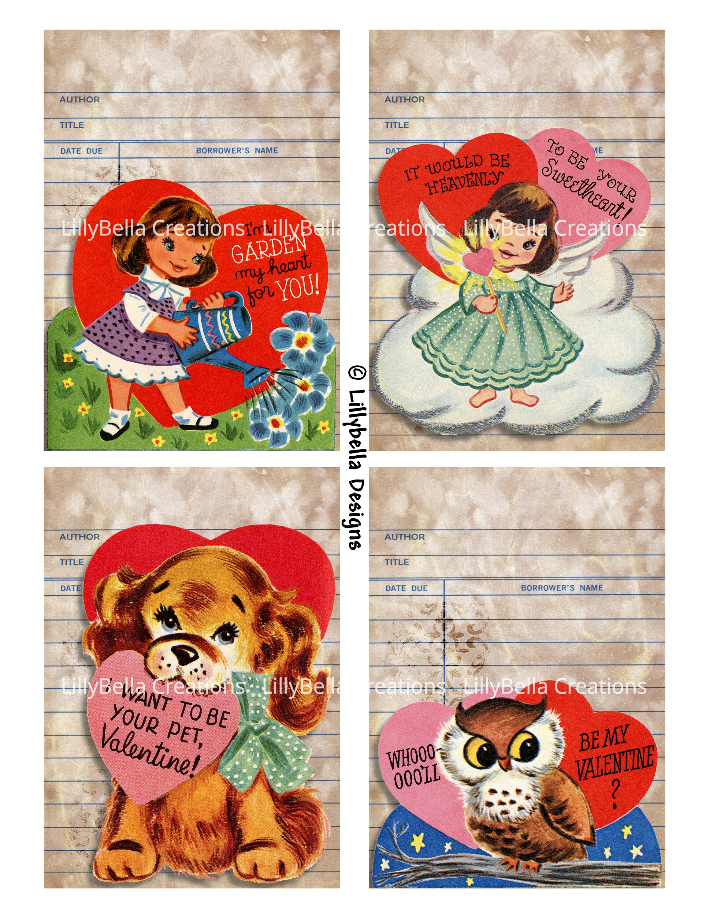 36 Watercolor Mixed Media Valentine Library Cards 3.5 X 5 12 a Set ...