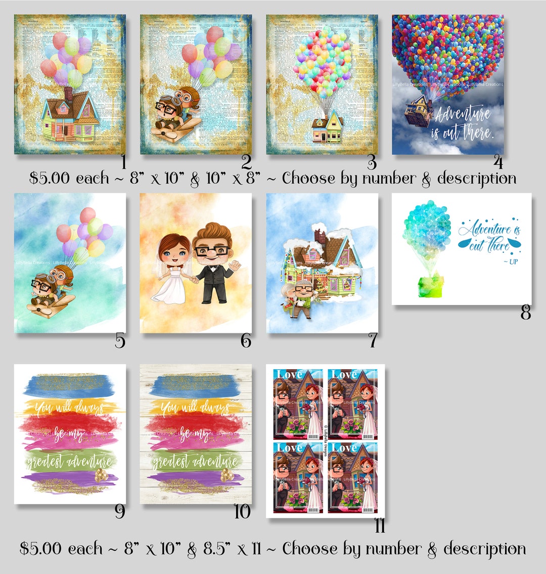 11 Pixar Mixed Media Watercolor 8" X 10" DIGITAL PRINTS ~ Up, Carl ...
