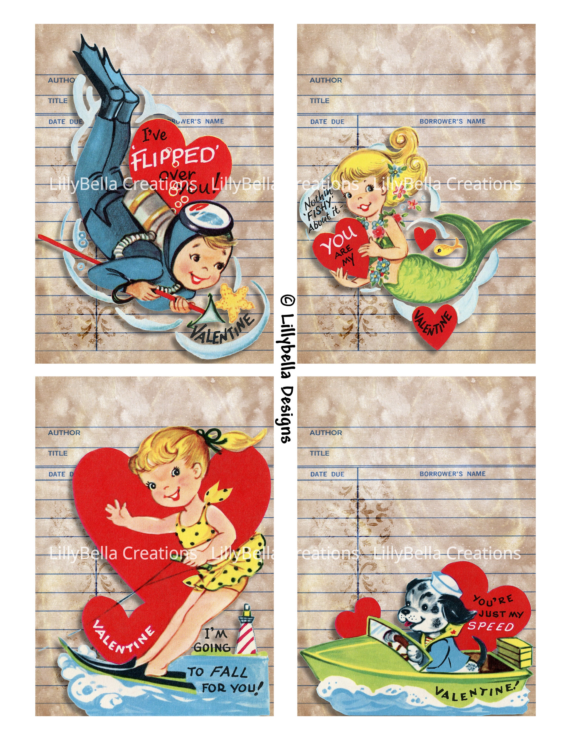 36 Watercolor Mixed Media Valentine Library Cards 3.5 - Etsy