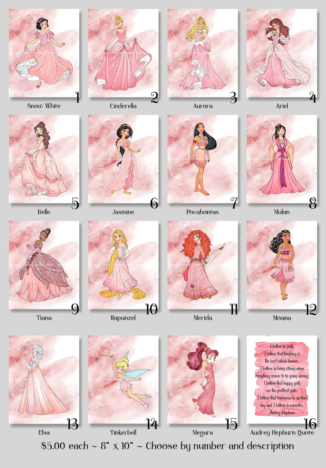 18 Pink Princesses ~ Watercolor, Mixed Media Digital Art Prints ~ Snow ...