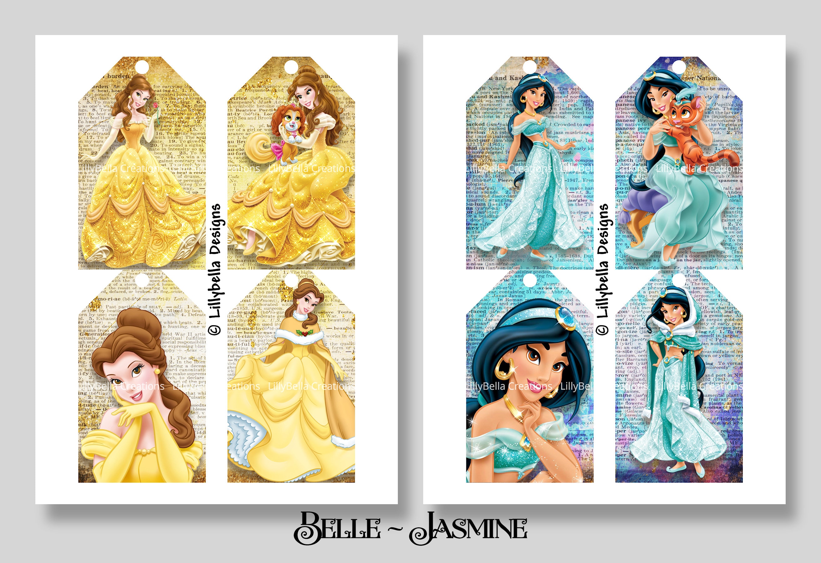Princesses 12 Digital Art Tags Snow White, Cinderella, Aurora, Ariel ...