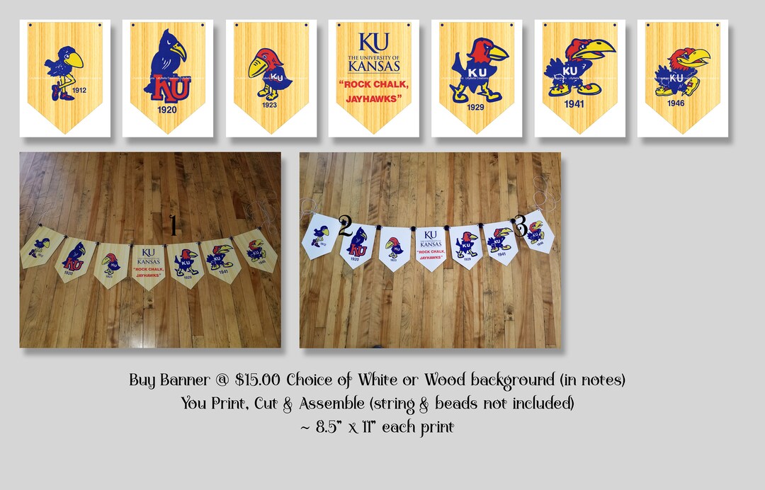 7 Piece Kansas University Banner ~ KU Jayhawk ~ DIGITAL PRINTS ...