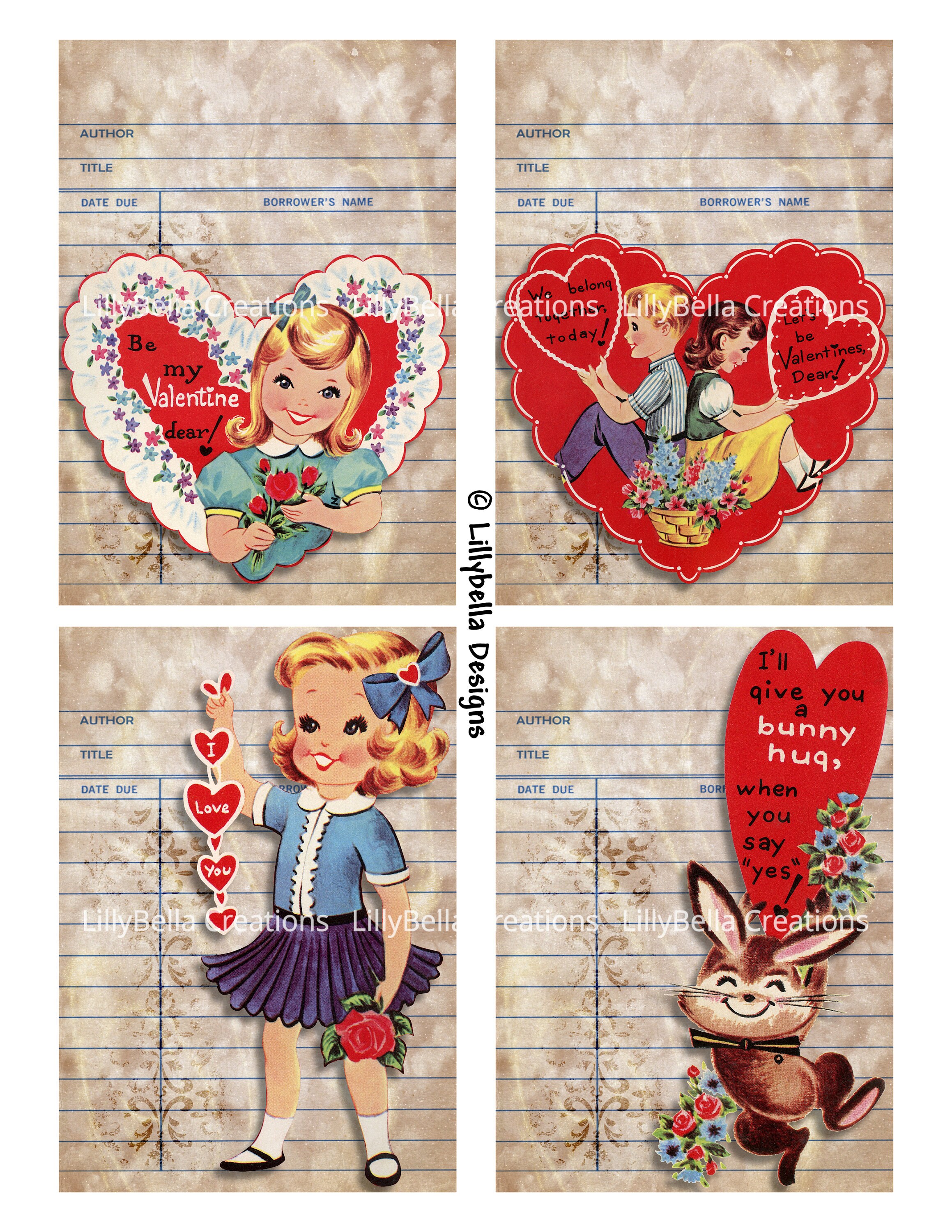 36 Watercolor Mixed Media Valentine Library Cards 3.5 X 5 12 a Set ...