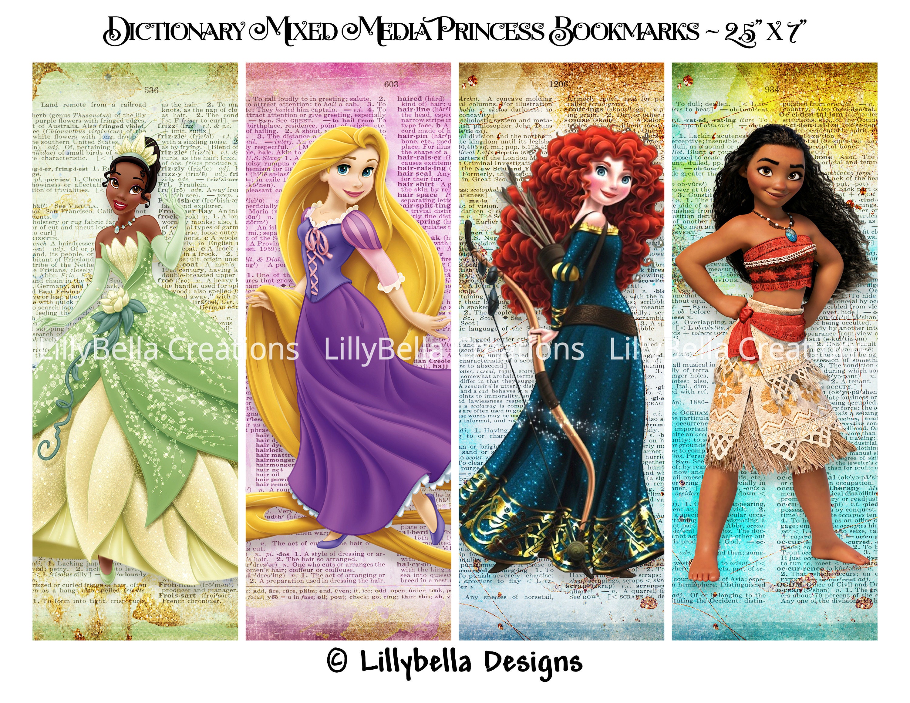 Disney Princesses 24 Digital Art Bookmarks 2.5 X - Etsy